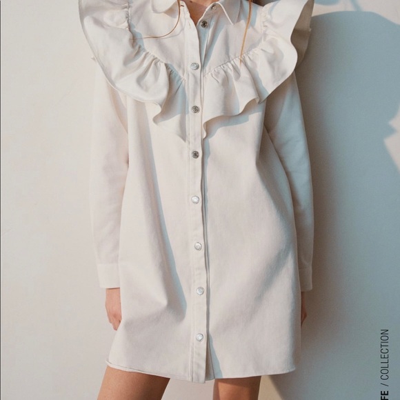 Zara | Dresses | Zara Denim White Ruffle Mini Dress Nwt | Poshmark